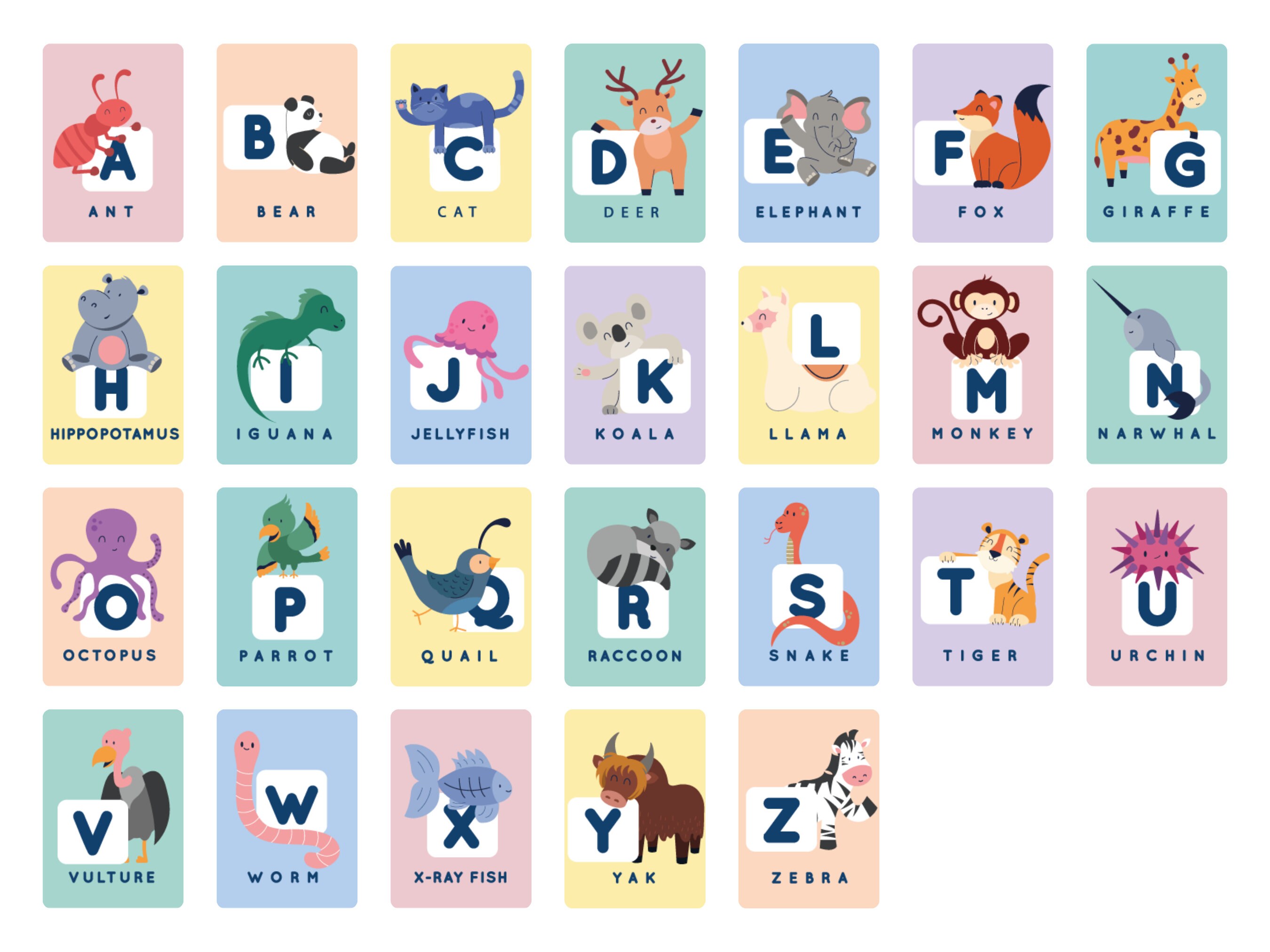 Flashcards imprimibles del alfabeto animal decoración del - Etsy México
