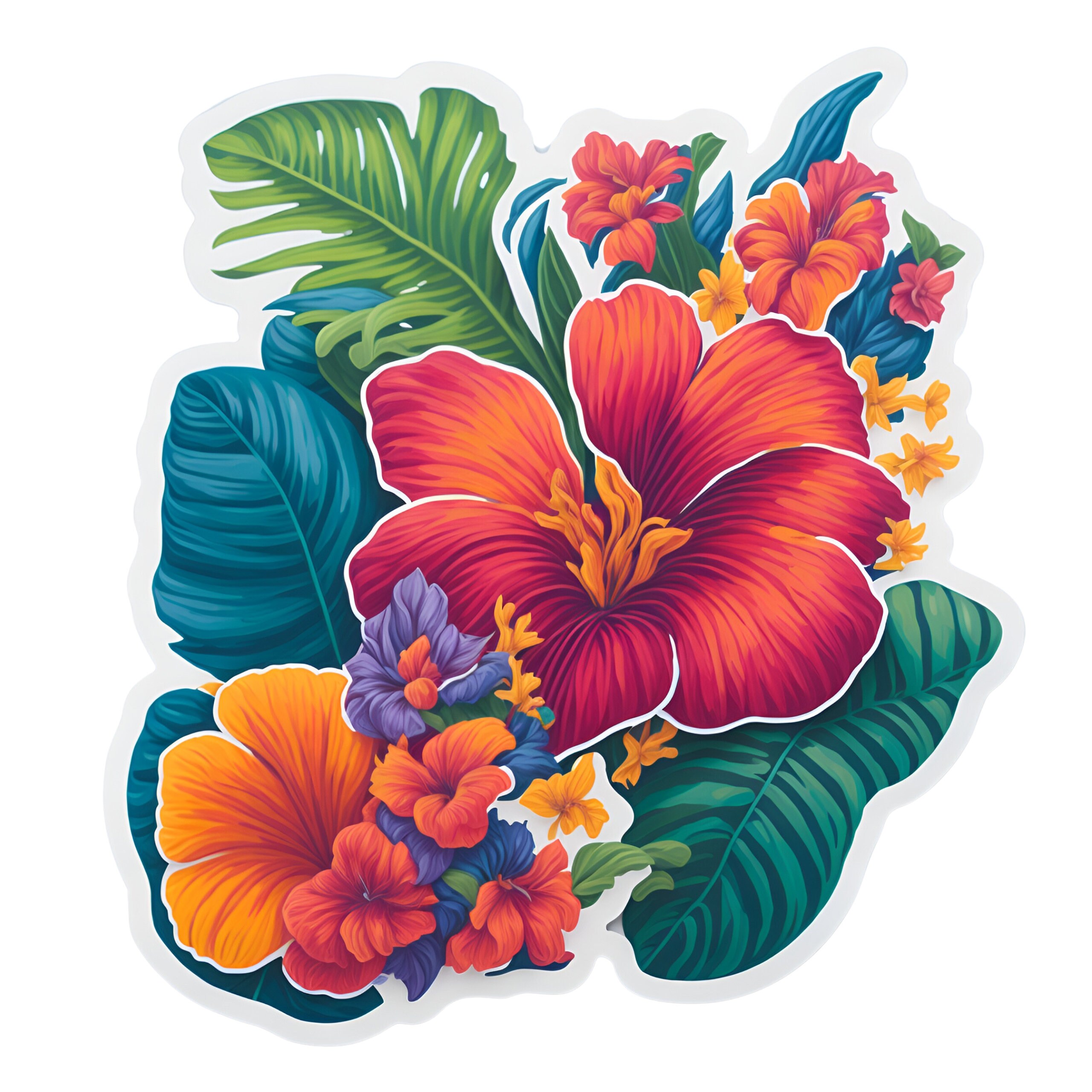 A Vibrant Tropical Hawaii Flower Stickers, Bright Colors. - Etsy