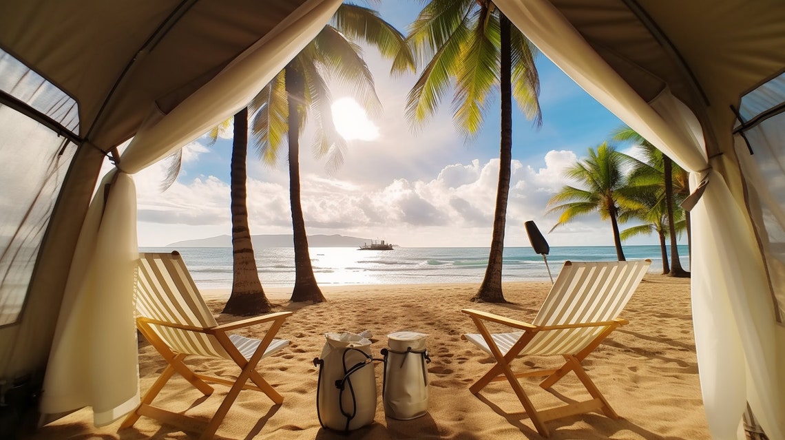 Set of 4 Hawaiian Beach Zoom Virtual Background: Working From Tent ...