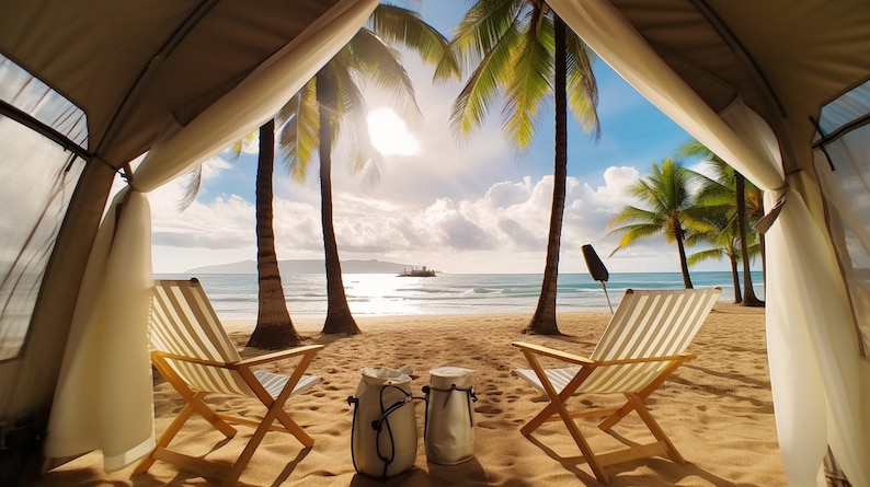Set of 4 Hawaiian Beach Zoom Virtual Background: Working From Tent ...