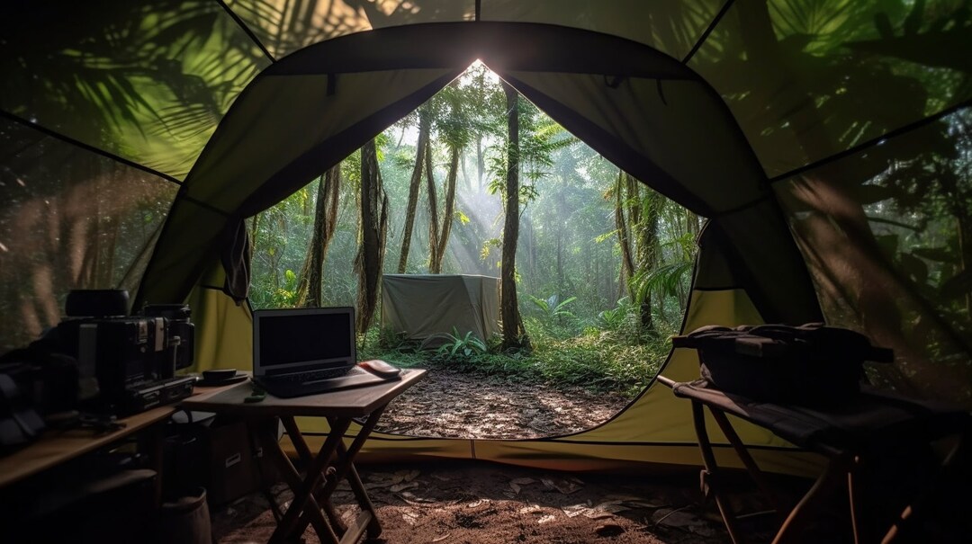 Set of 4 Amazon Jungle Zoom Virtual Background: Working From Tent ...