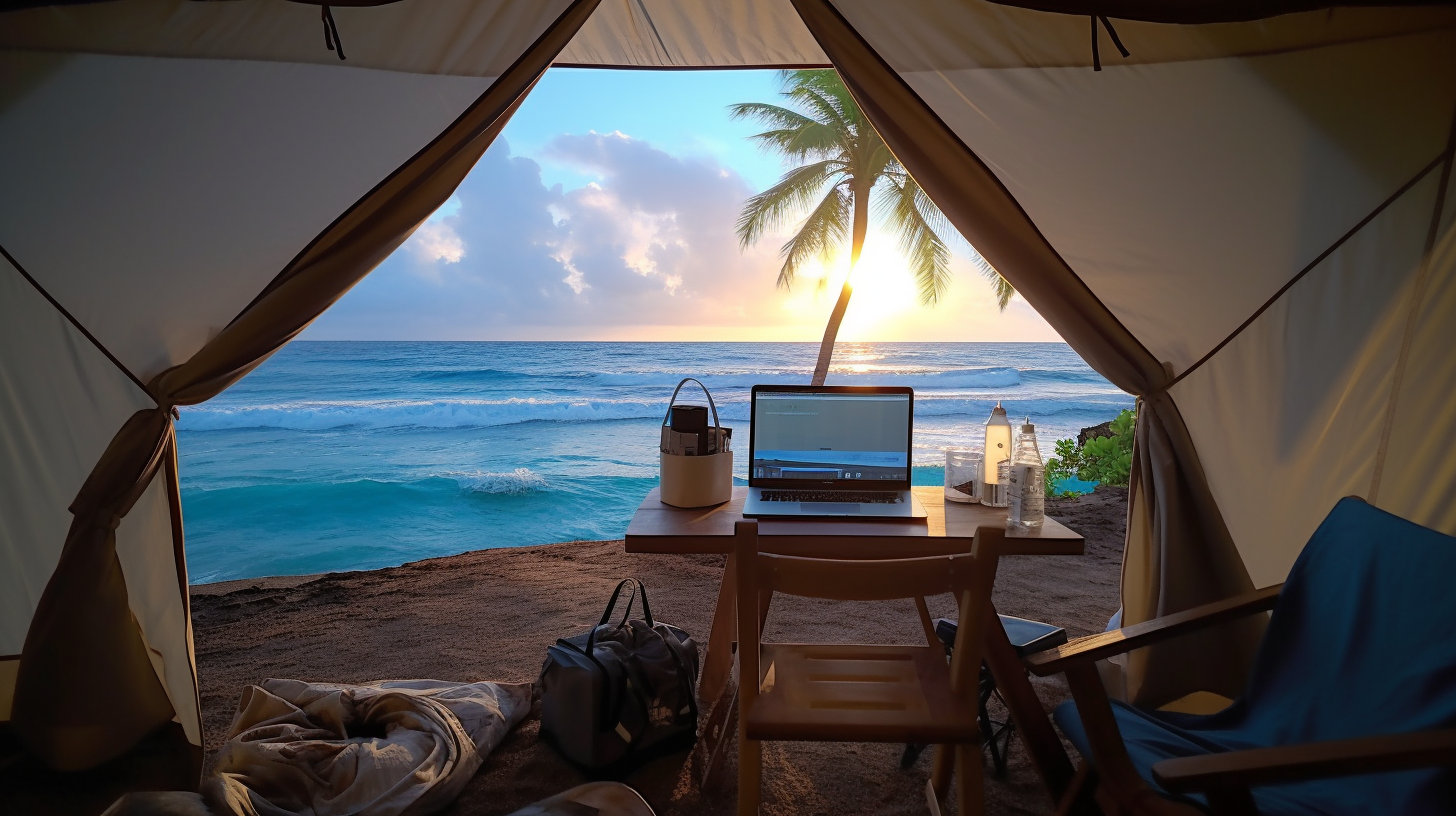 Set of 4 Hawaiian Beach Zoom Virtual Background: Working From Tent ...