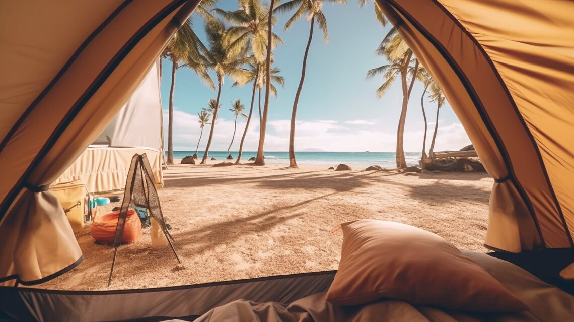 Set of 4 Hawaiian Beach Zoom Virtual Background: Working From Tent ...