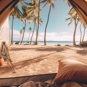 Set of 4 Hawaiian Beach Zoom Virtual Background: Working From Tent ...