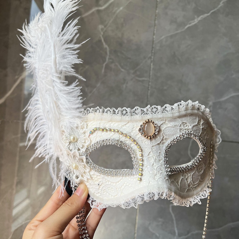 Elegant White Masquerade Mask - Venetian Ball Mask With Rhinestones and ...