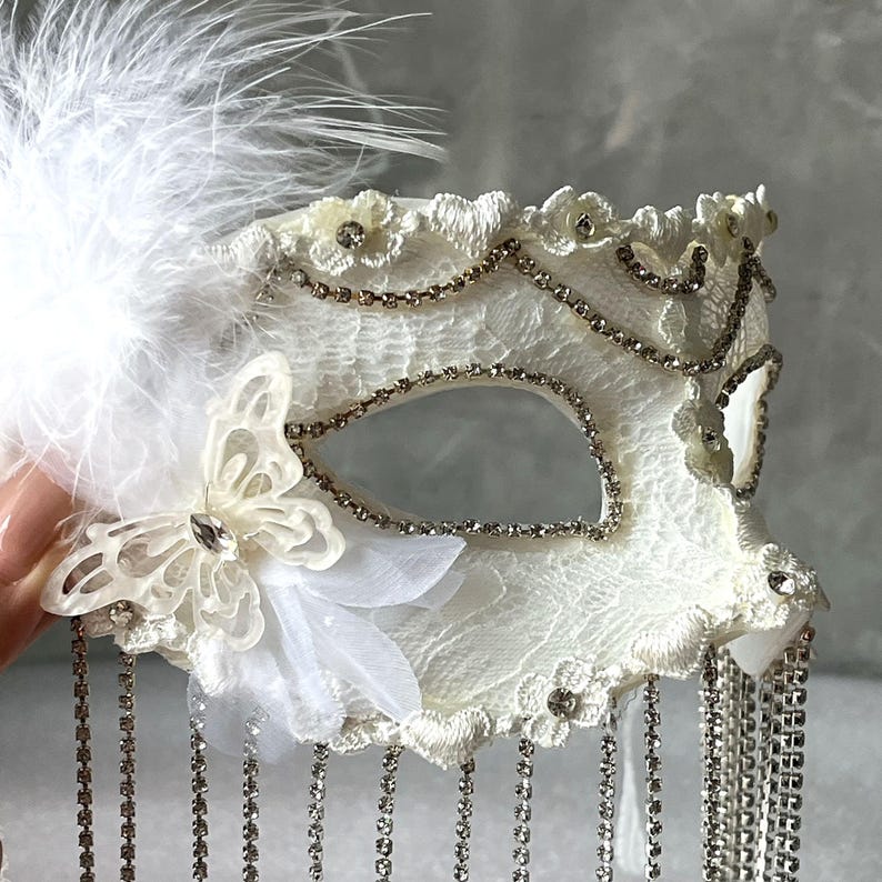 White Butterfly Tassel Mask - Luxury Ball Mask - Masquerade - Wedding ...
