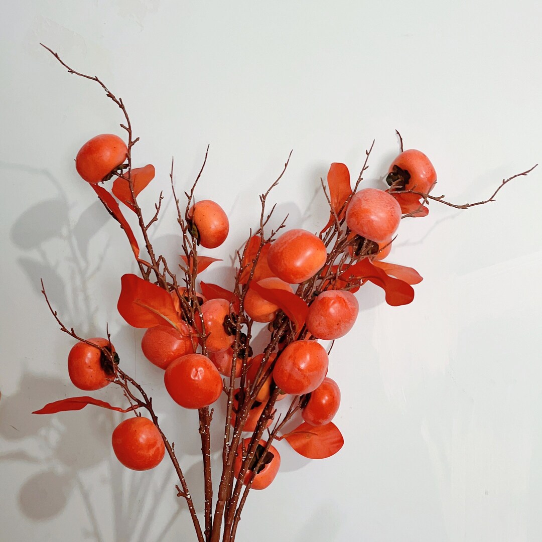 Artificial Persimmon Stems, Fake Persimmon Branches With Leaves, Home ...
