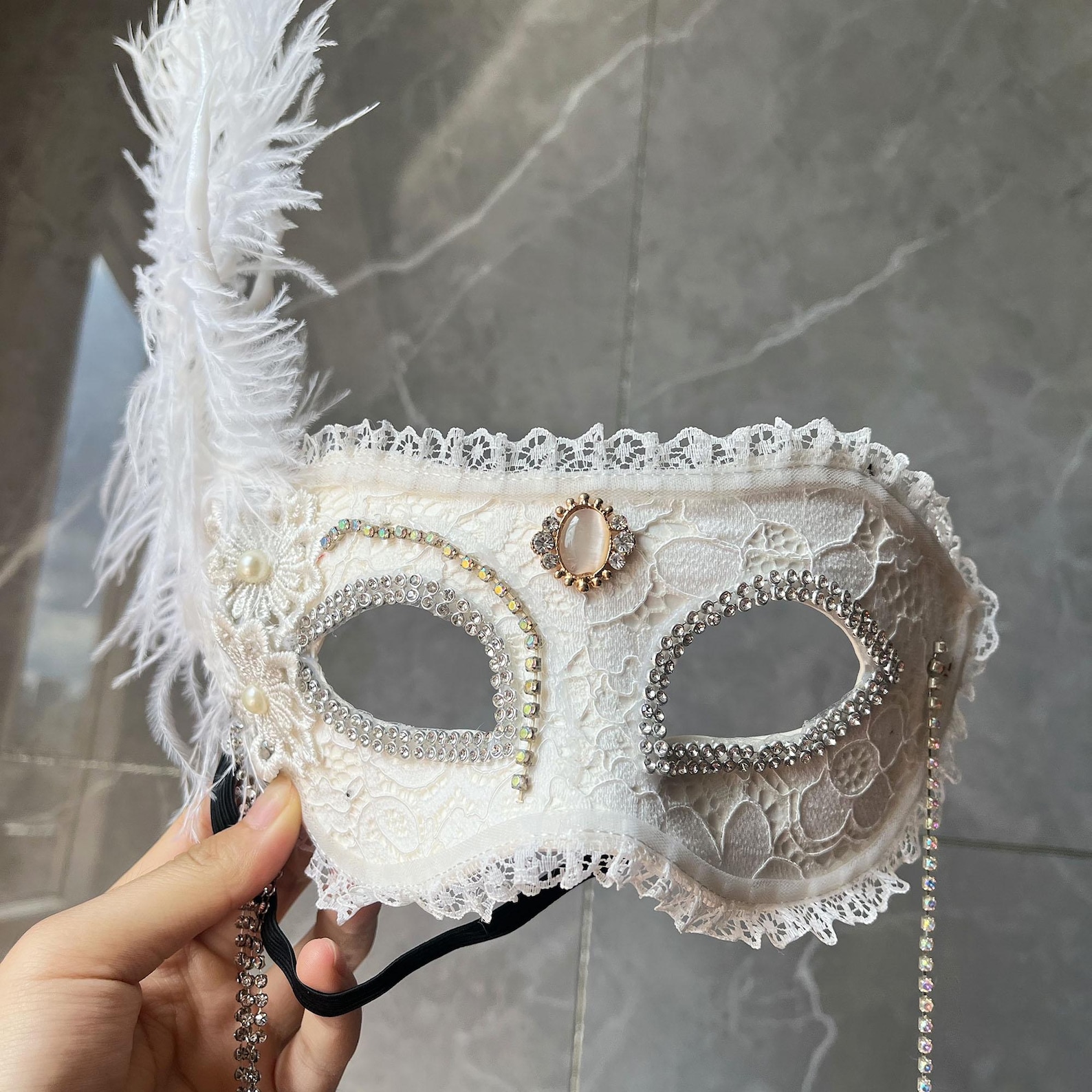 Elegant White Masquerade Mask - Venetian Ball Mask With Rhinestones and ...