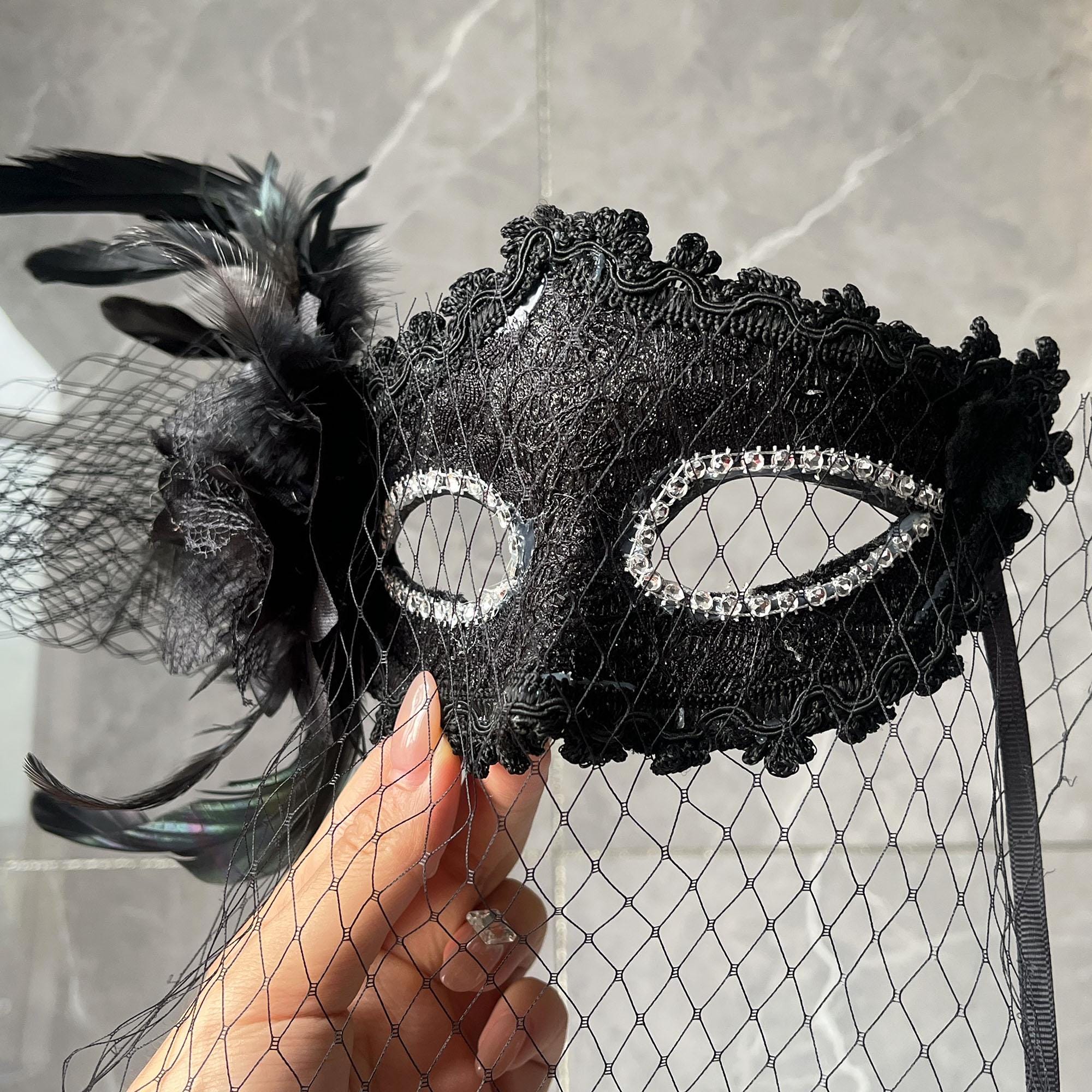 Dark Night Phantom Black Tulle Feather Mask - Dinner/wedding/masquerade ...