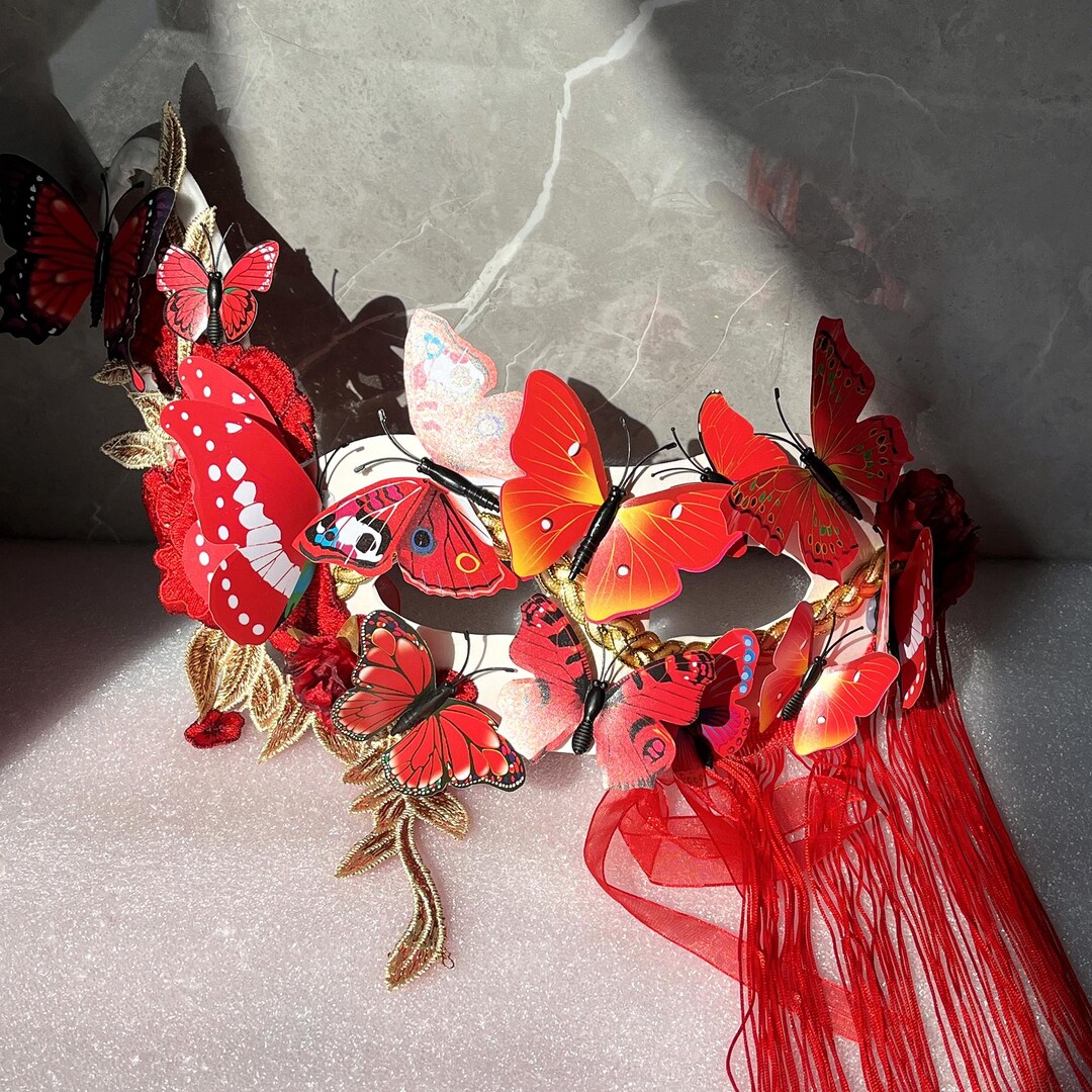 Red Butterfly Tassel Masquerade Mask – Elegant Prom Mask for Women ...