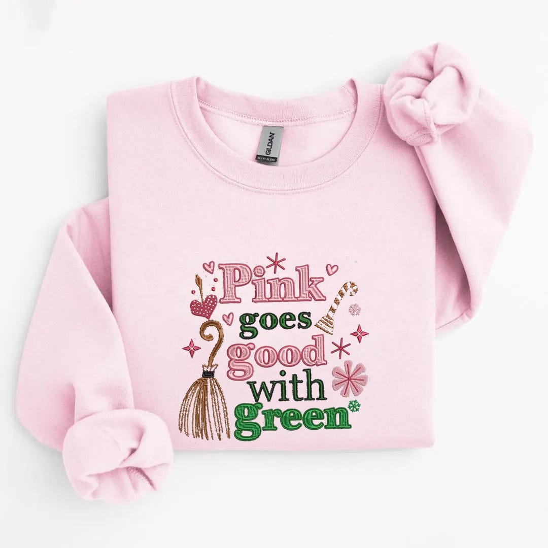 Wicked Movie Merchandise Pink Green Sweatshirt Wicked Pink & Green ...