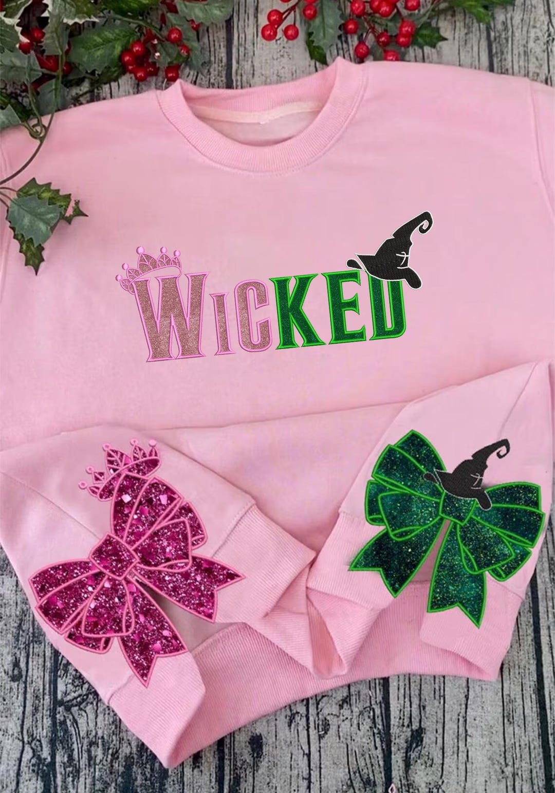 Wicked Glitter Side Bow Embroidered Sweatshirt, Embroidered Wicked Defy ...