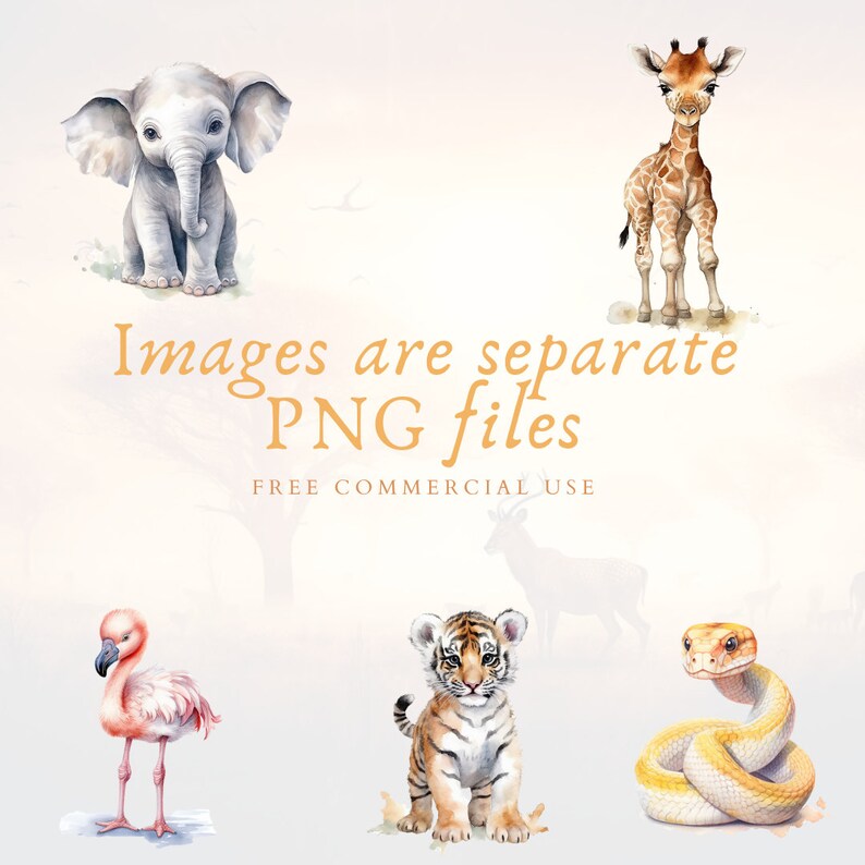 Safari Animals Watercolor Clipart for Commercial Use - Etsy