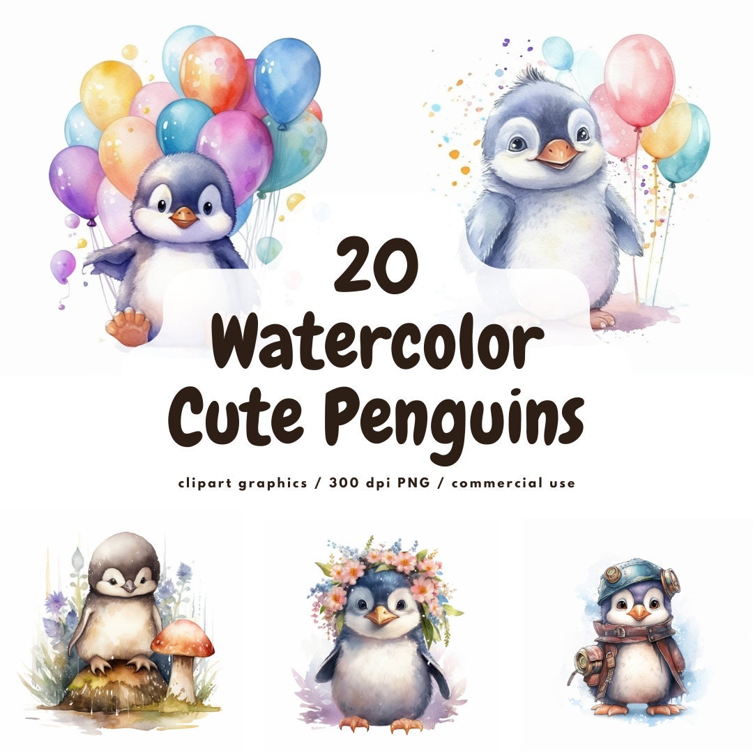 Watercolor Cute Penguins, Penguins Clipart, Unique Designs PNG Format ...
