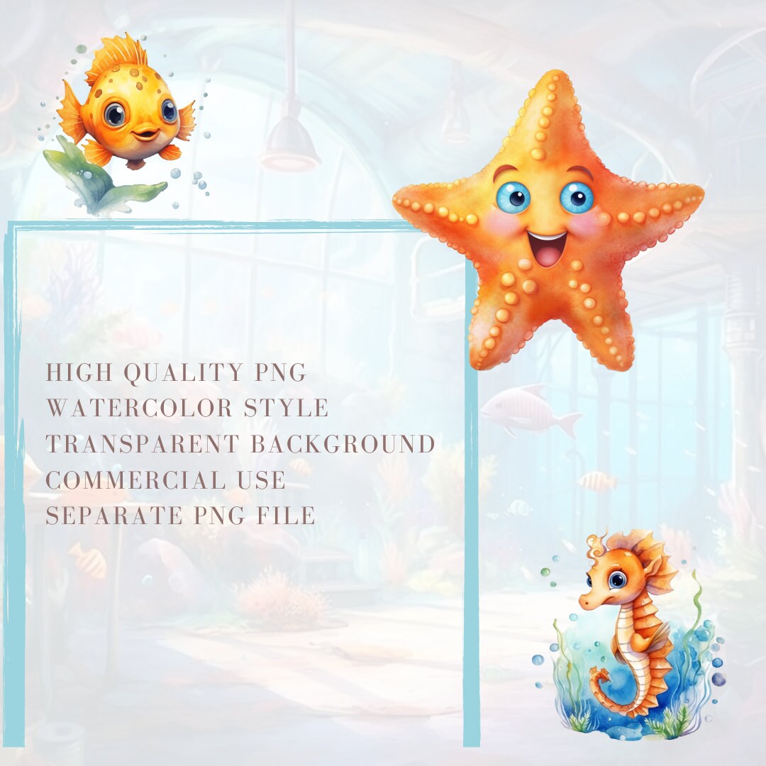 Cute Under the Sea Animals Watercolor Clip Art Sea Animals Clipart Png ...