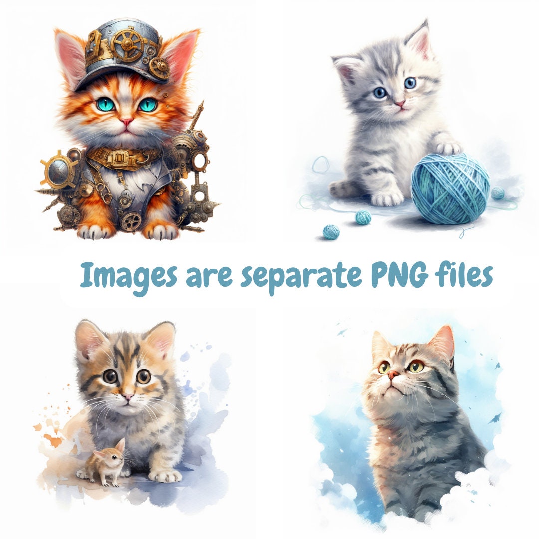 Watercolor Cute Cats Clipart Kitten Clipart Unique Designs - Etsy
