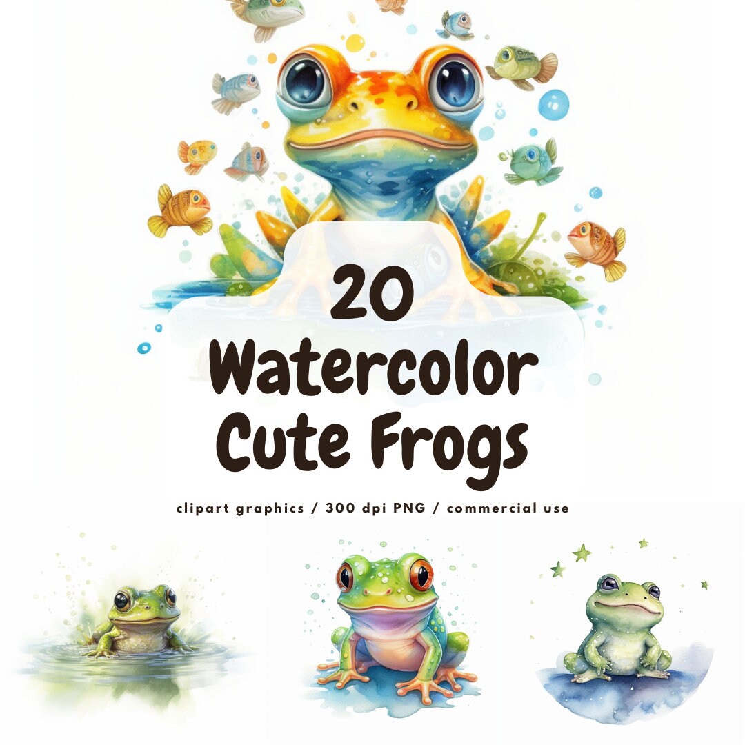 Watercolor Cute Frogs Frogs Clipart Unique Designs PNG - Etsy
