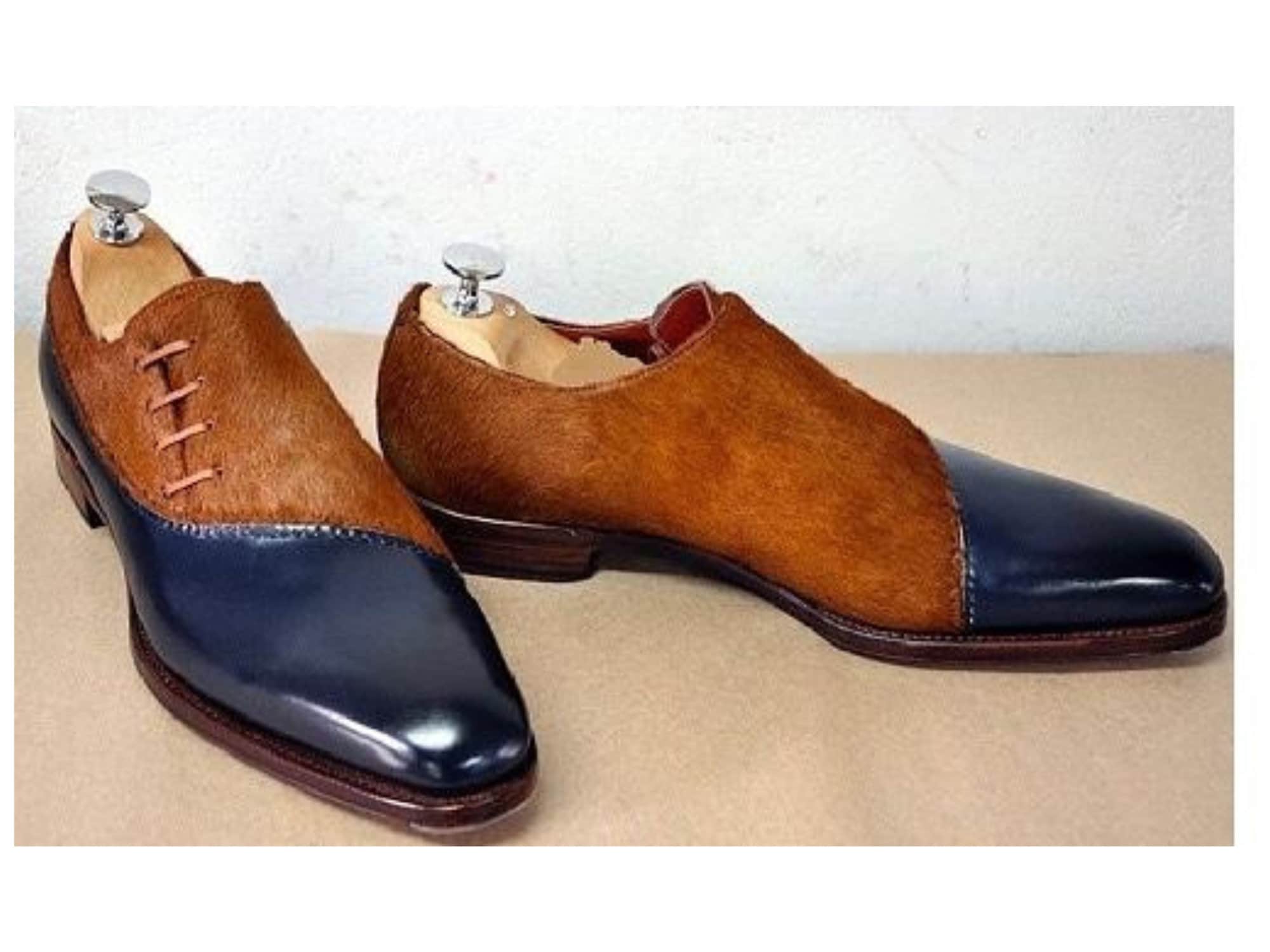 Men's Handmade Two Tone Leather Shoes | Suede Loafer Shoes | Men's Slip ...