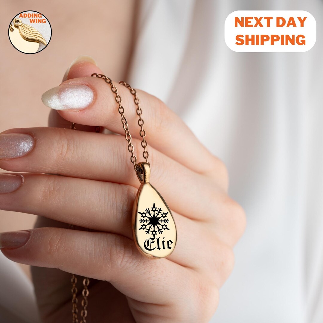 Snowflake Necklace for Christmas, Dainty Winter Memorial Gift, Teardrop ...
