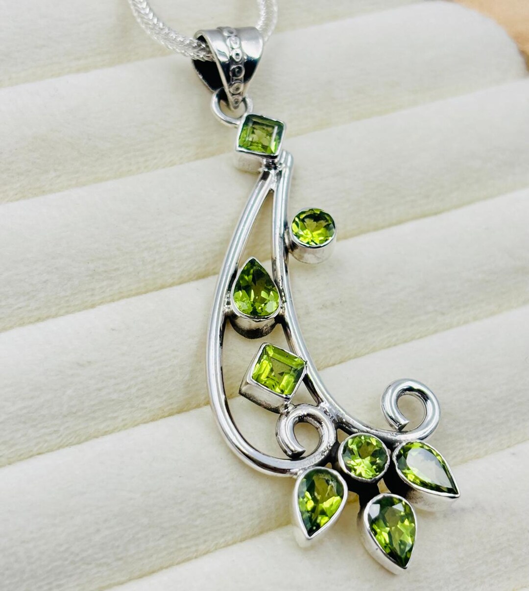 Peridot Pendant, 925 Sterling Silver Green Gemstone Necklace, Handmade ...