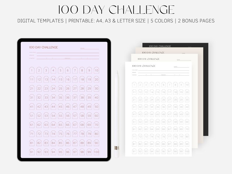 100 Days Challenge, 100 Days Tracker, Notability Template, Saving ...