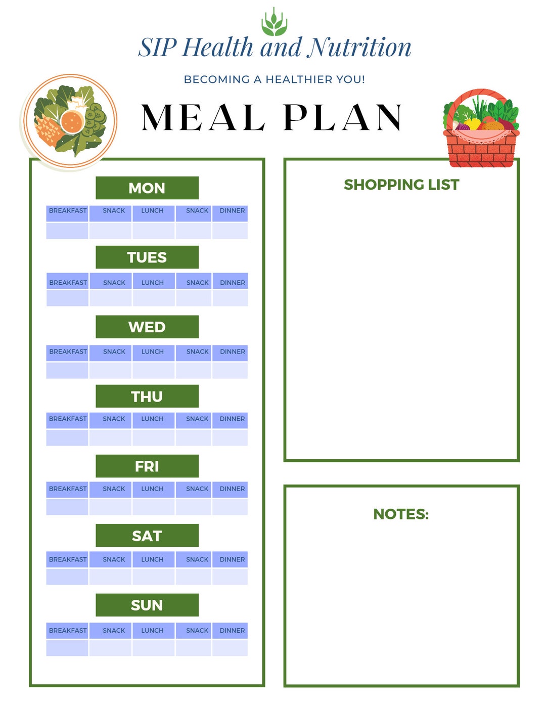 Printable Weekly Menu Planner / Shopping List - Etsy
