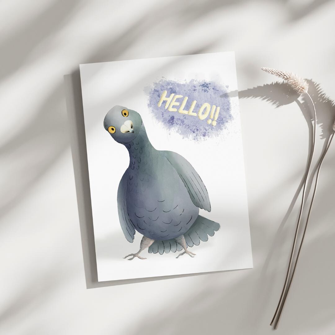 Hello! Pidgeon Blank Greeting Card - Etsy