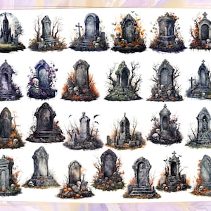 Spooky Gravestone Illustrations. Scary Creepy Tombstone, Cemetery ...