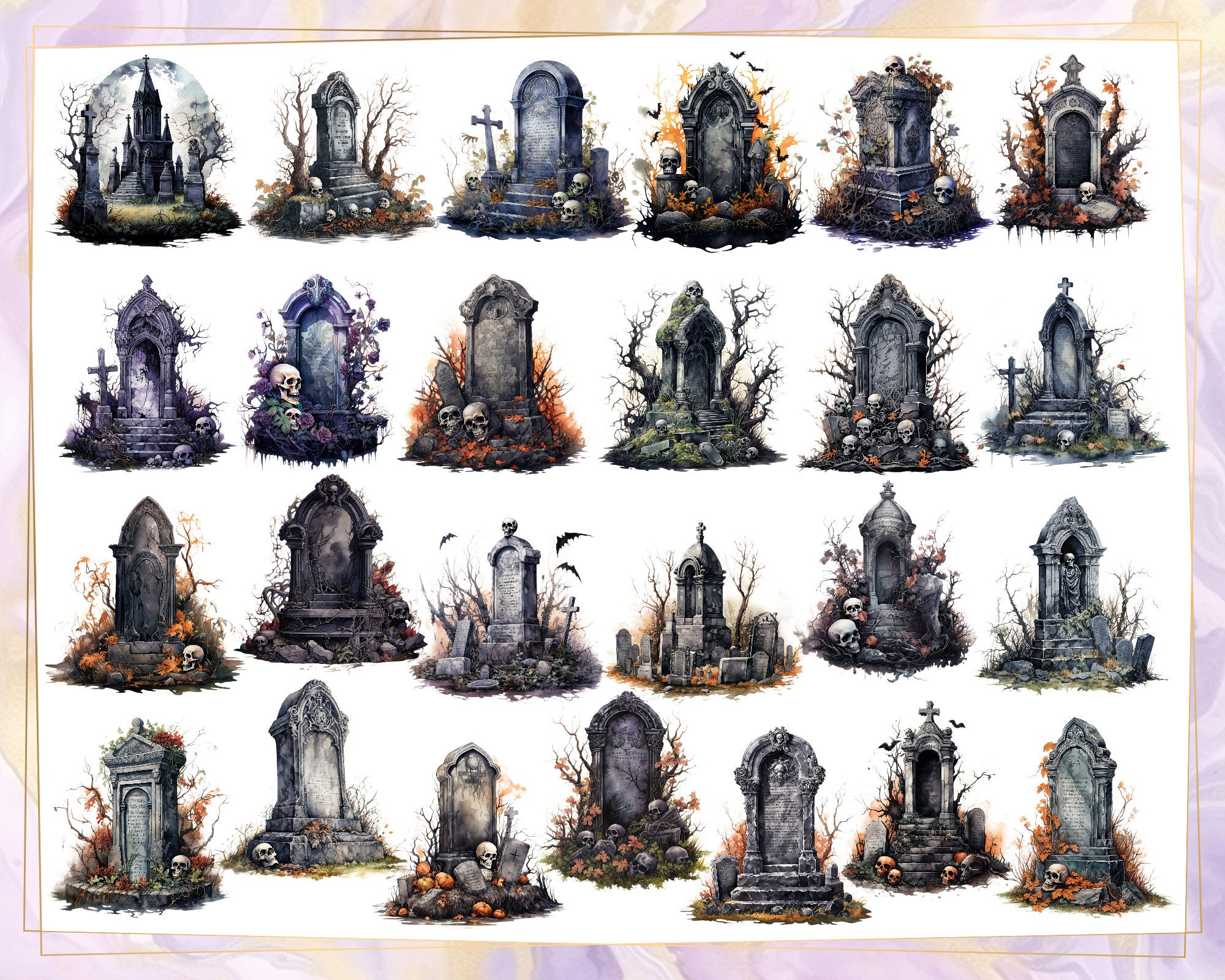 Spooky Gravestone Illustrations. Scary Creepy Tombstone, Cemetery ...