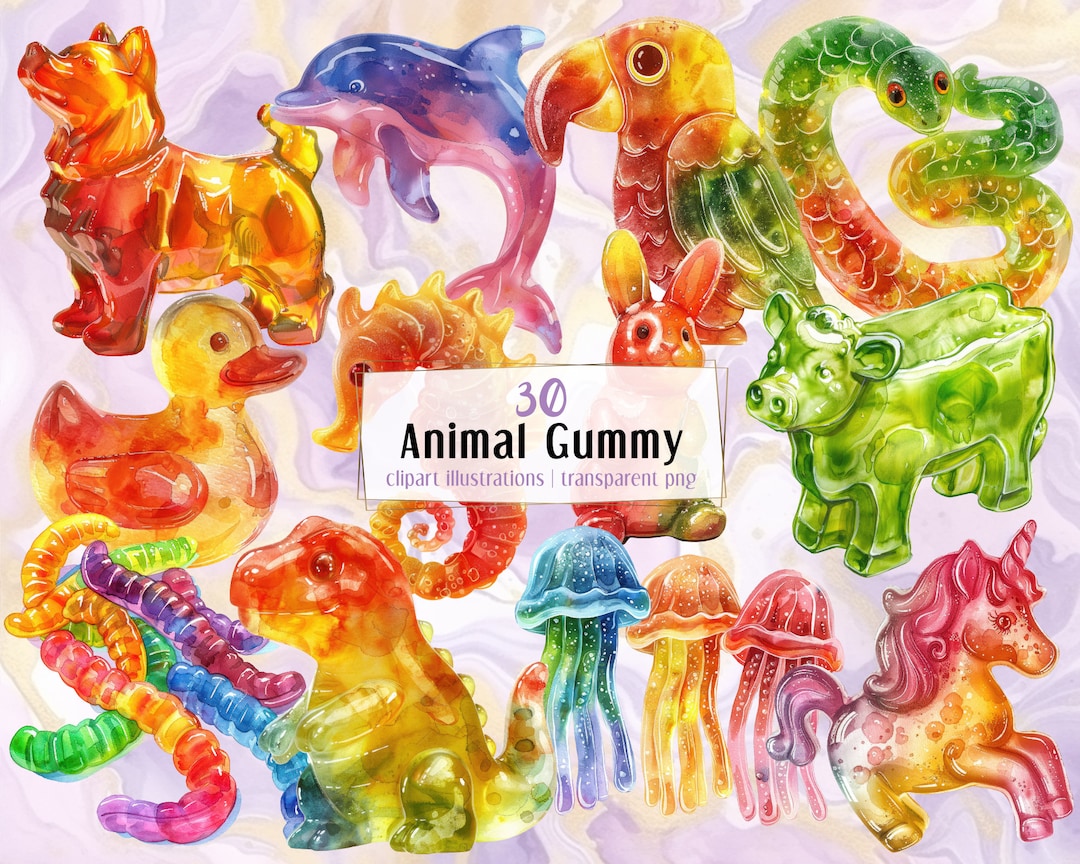 Animal Gummy Illustrations. Pets, Animals, Aquatic and Insects. Sweet ...