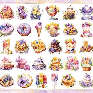Edible Flowers Dessert Illustrations. Delicious Various Cakes, Waffle ...