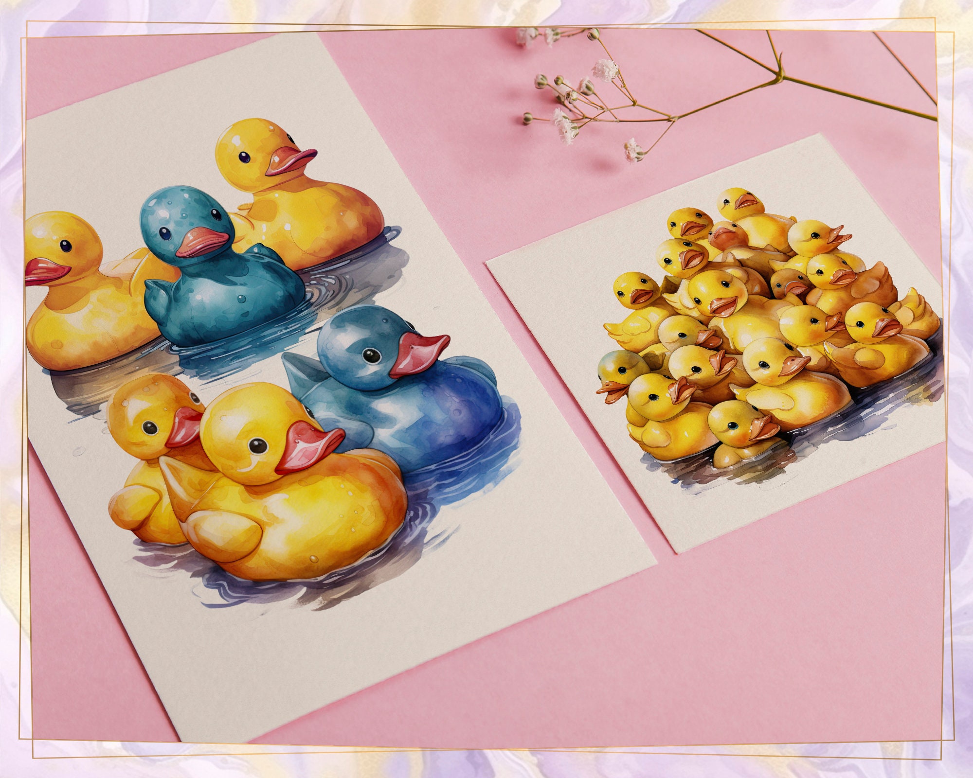 Rubber Ducks. Watercolor Style Illustrations. Cute Bath Duckie Toy ...