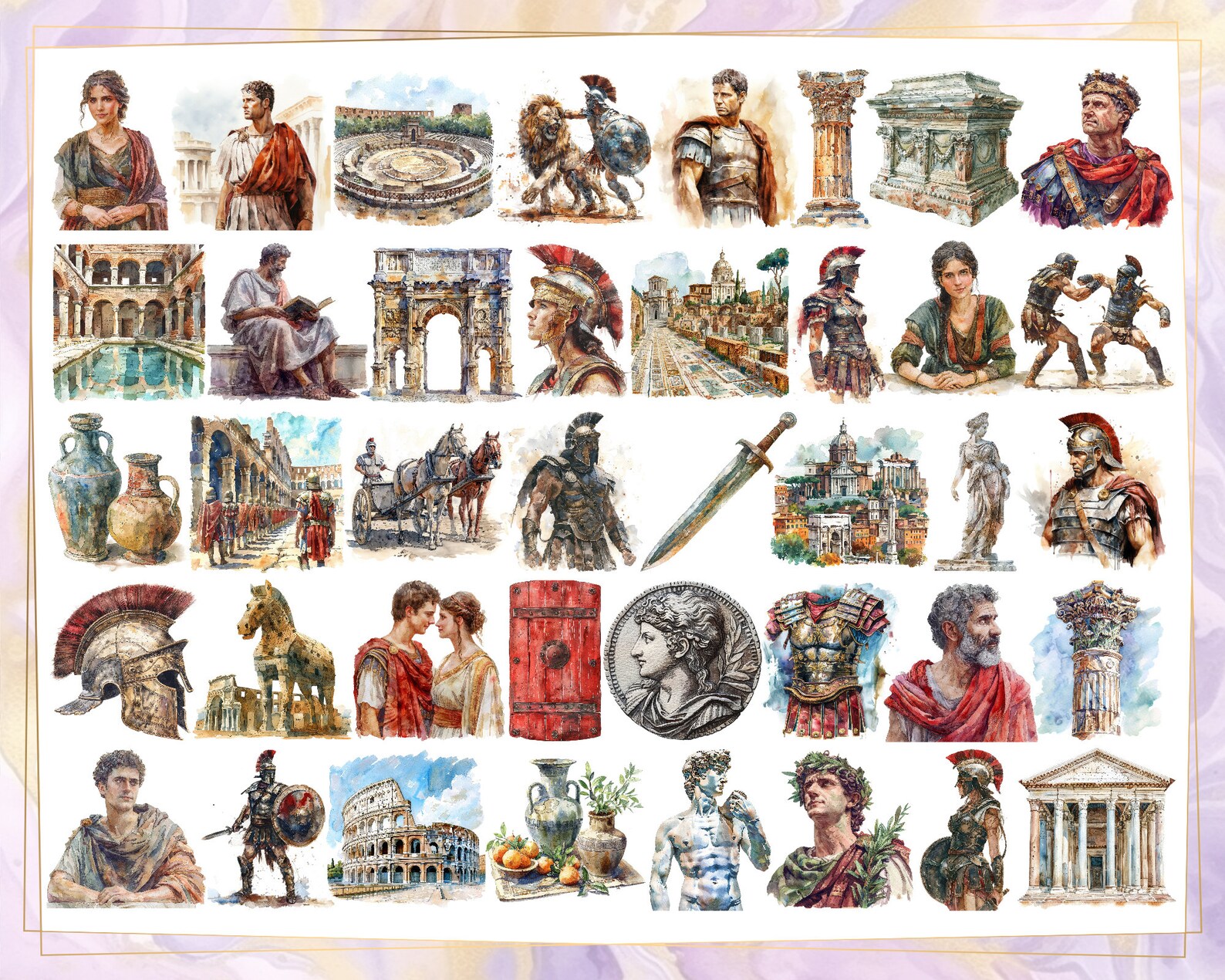 Ancient Rome Illustrations. Old Historic Roman Architecture, People ...