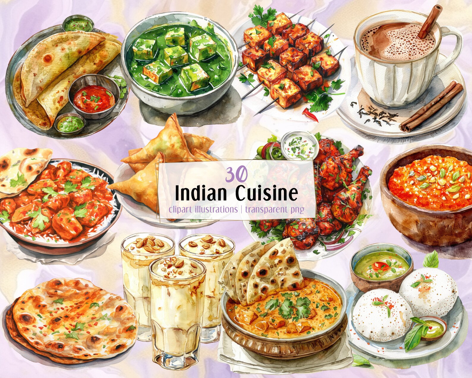 Indian Cuisine Illustrations. Delicious Dishes & Desserts, Food From ...
