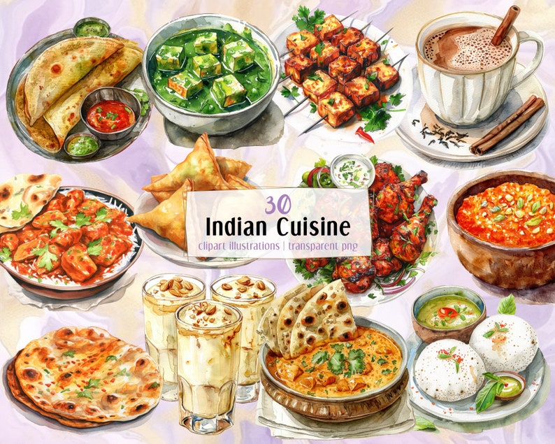Indian Cuisine Illustrations. Delicious Dishes & Desserts, Food From ...
