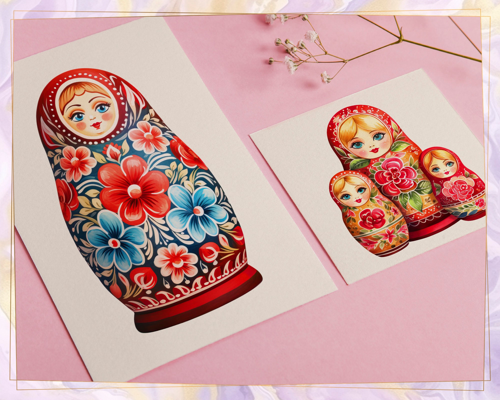 Russian Doll. Watercolor Style Illustrations. Slavic Traditional Ornate ...