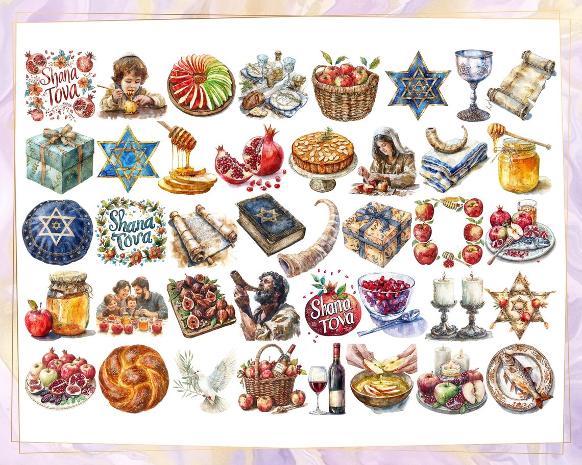 Rosh Hashanah Illustrations. Jewish New Year Celebration Holiday ...