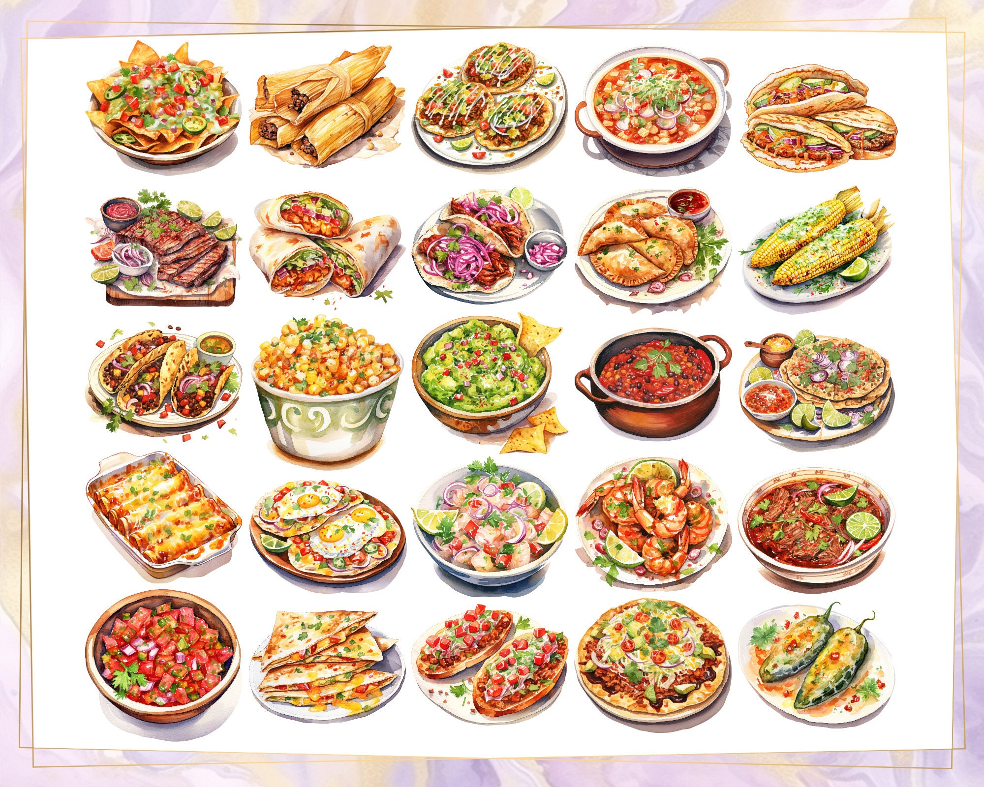 Mexican Cuisine Illustrations. Delicious Tex-mex Food and Dishes From ...