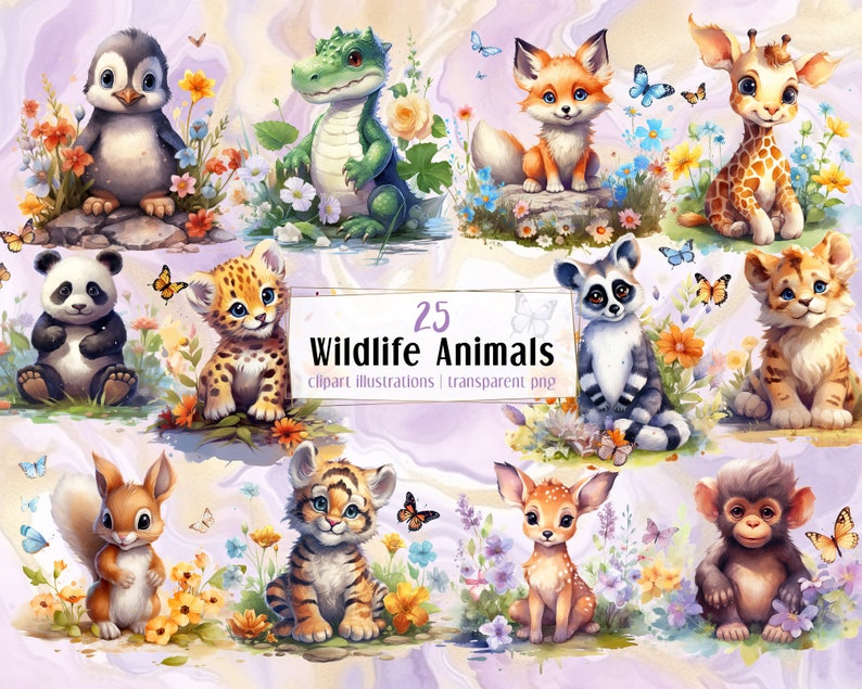 Wildlife Animal, Watercolor Style Illustrations.cute Adorable Wild Baby ...