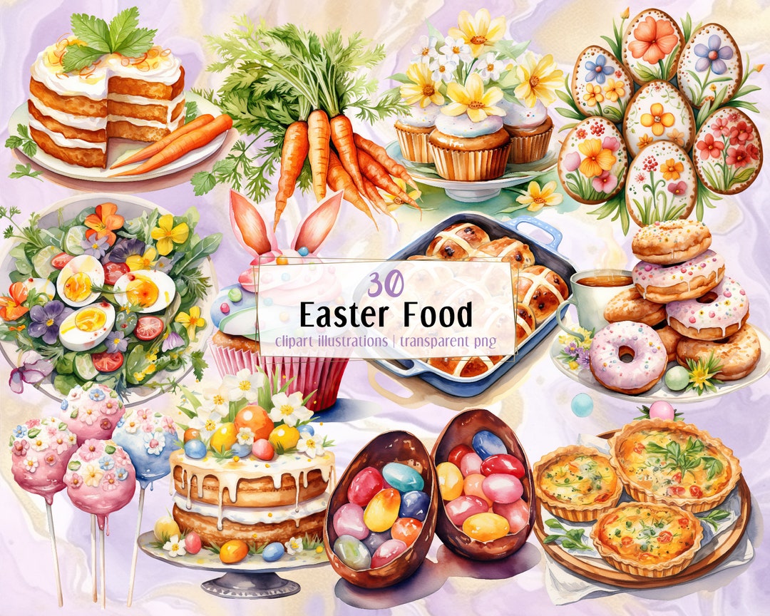 Easter Food Illustrations. Traditional Festive Holiday Brunch, Hot ...