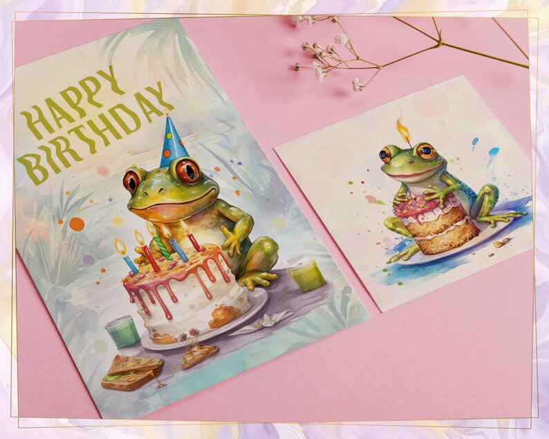 Birthday Party Frog, Watercolor Style Colorful Illustrations. Cute ...