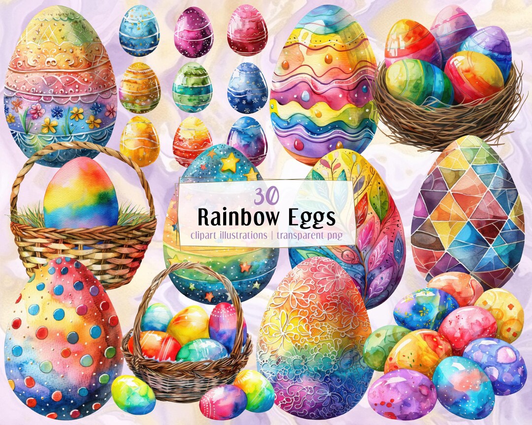 Rainbow Easter Eggs | PNG Illustration Clipart Bundle. Single, Sets ...