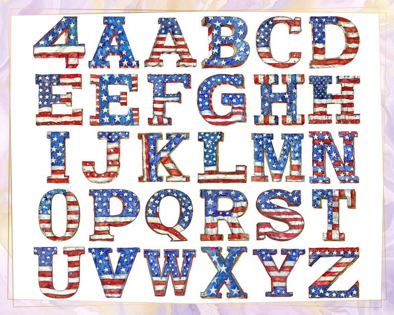 Patriotic Letters Illustrations. ABC, American Flag Theme, USA ...