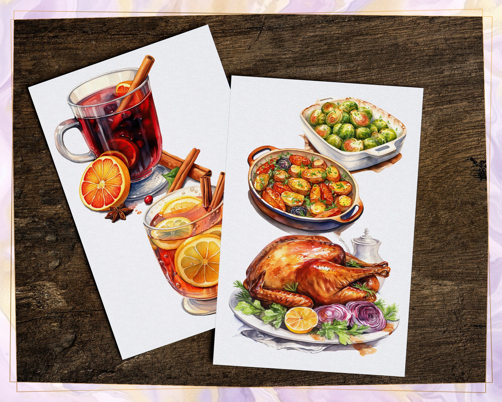 Christmas Food and Drinks. Watercolor Style Illustrations. Traditional ...