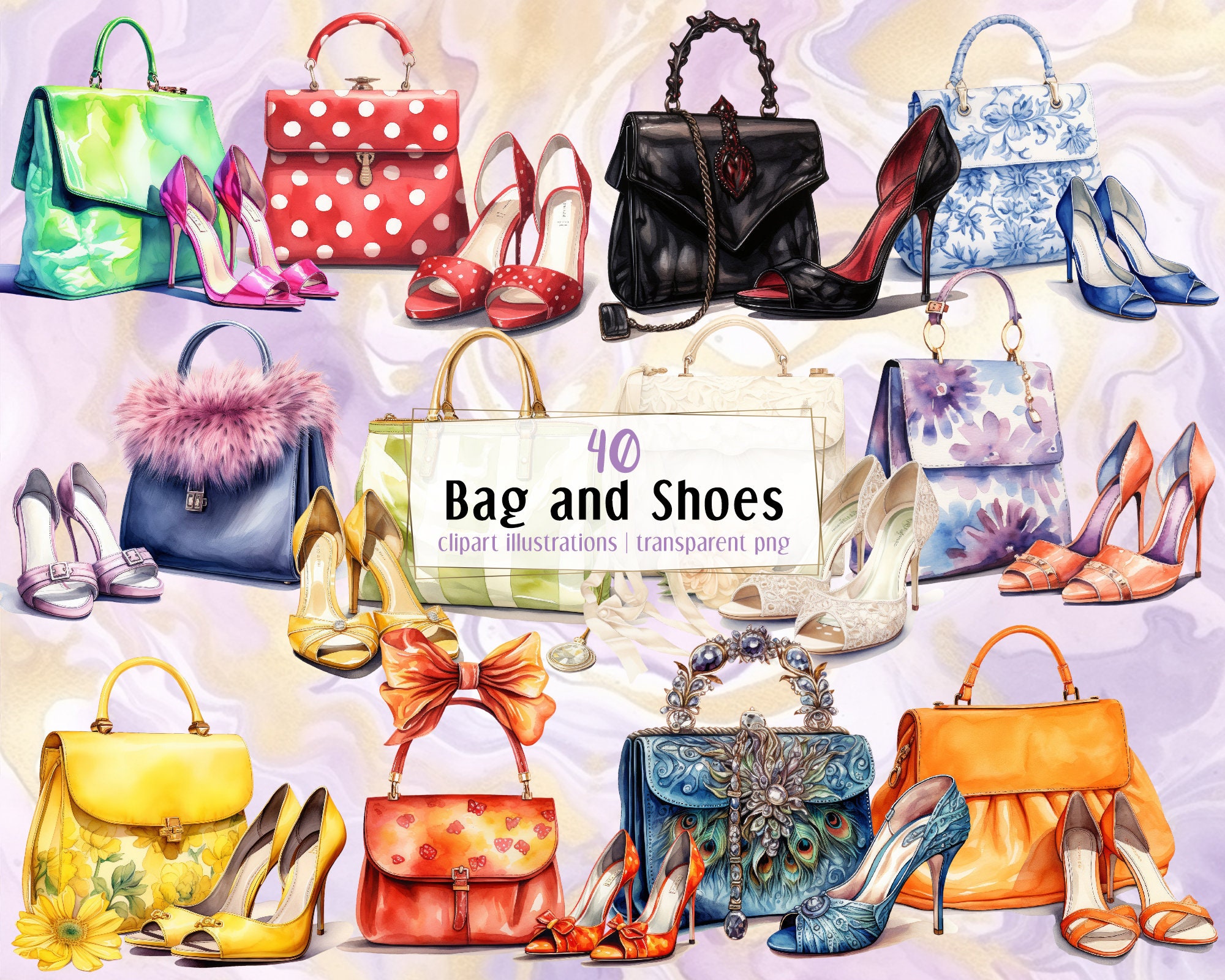 Bag and Shoes Illustrations. Fashionable Bags & Matching Shoe Set ...