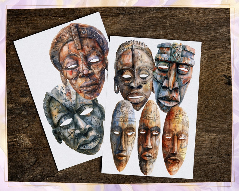 Tribal Mask Illustrations. Wood Carving Artwork, African Wooden Style ...