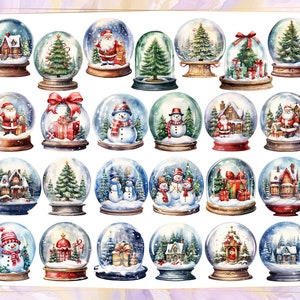 Winter Snow Globe. Watercolor Style Illustrations. Christmas ...