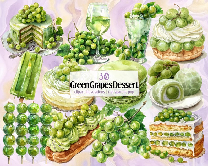 Green Grapes Dessert Illustrations. Grape Fruit Flavored Pastry, Cake ...