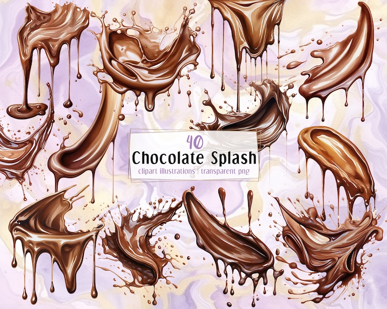 Chocolate Splash. Watercolor Style Illustrations. Melted Milk ...
