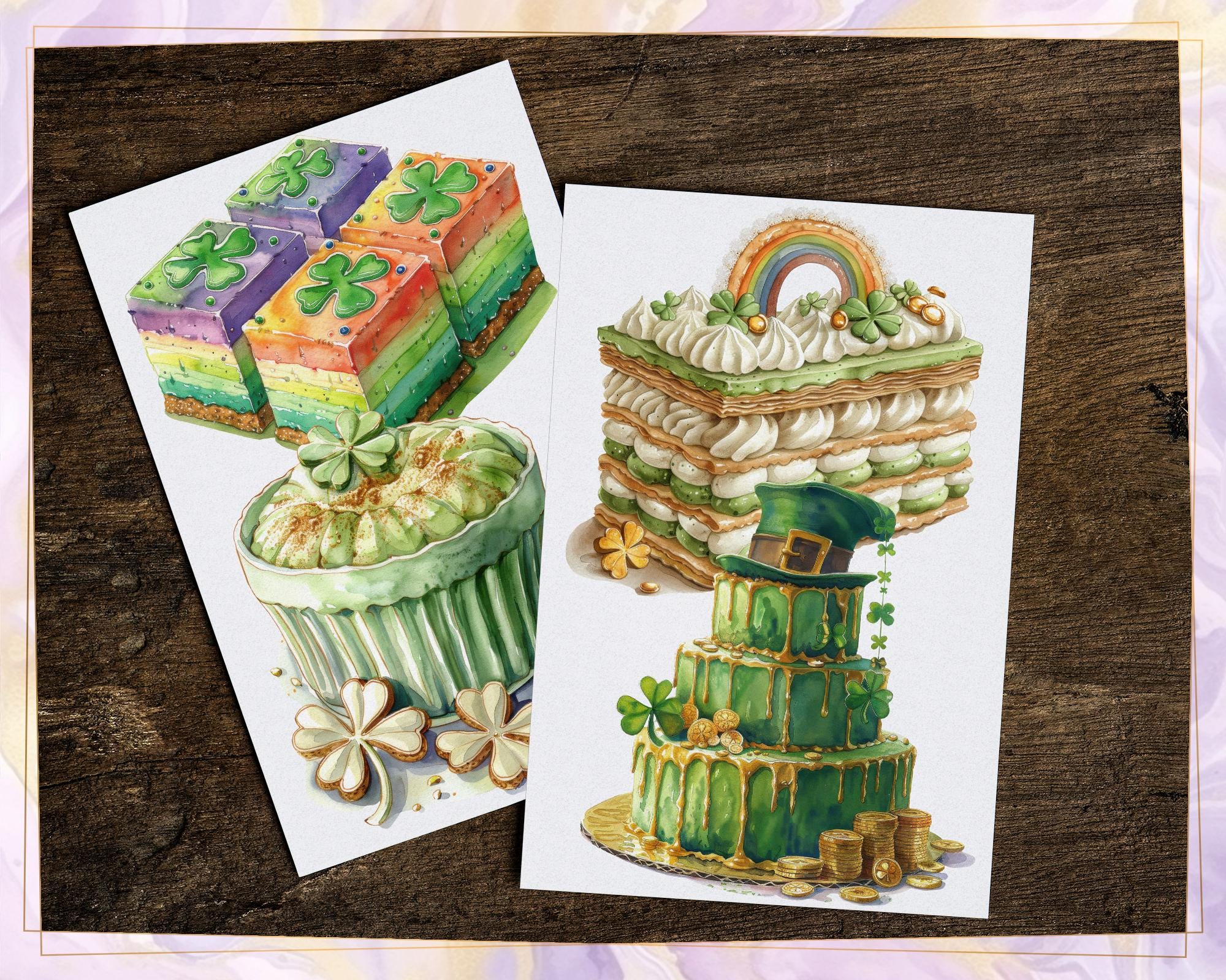 St. Patrick's Day Dessert Illustrations. Delicious Fancy Holiday Treats ...